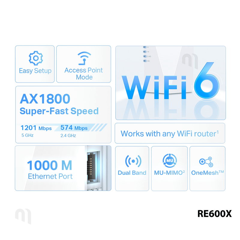 EXTENSOR DE RANGO AX - WI-FI 6 TP-LINK RE600X AX1800, 2 ANT INT, 1 ...